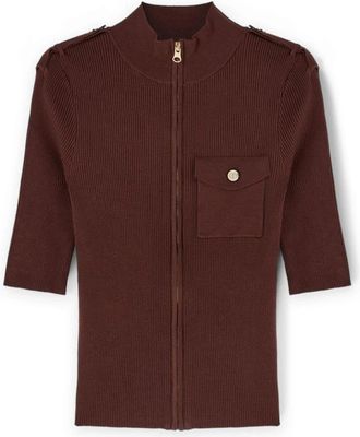 Motivi Femme, Pulls, Brun, Taille: 38 FR Cardigan c&ocirc;tel&eacute; avec &eacute;paulettes