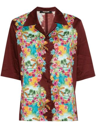 Roberto Cavalli chemise en coton &agrave; imprim&eacute; Hawaii - Rouge