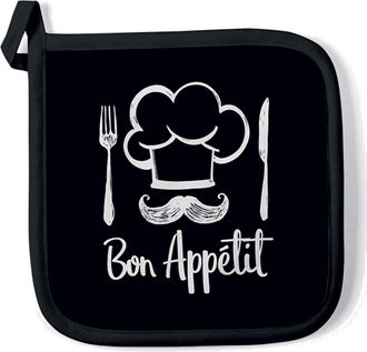 Ambiente Topflappen Baumwolle 20x20cm mit Bon Appétit Motiv - wattiert & hitzebeständig - Küchenhelfer zum Kochen Backen Grillen - Kochzubehör Backzubehör Gril
