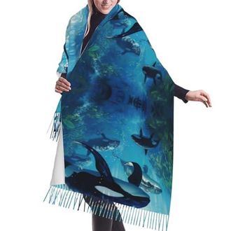 Generic Des Orques Nagent Le Long Du Rivage Femme Etole Grande Ch&acirc;le Wrap &Eacute;l&eacute;gant Ch&acirc;le Pour Soir&eacute;e Cadeau Automne Mariage