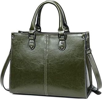 Generic Grand sac &agrave; main pour femme en cuir v&eacute;ritable avec poign&eacute;e sur le dessus, sac &agrave; main tendance en cuir brillant, Vert, Large