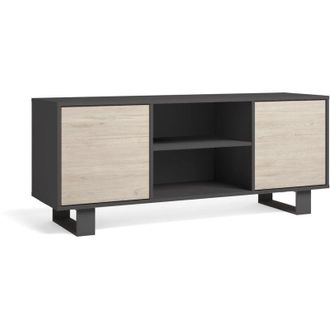 Skraut Home Skraut Home - TV-M&ouml;bel 140 mit 2 T&uuml;ren, Wohnzimmer, Modell wind, Farbe Struktur Anthrazitgrau, Farbe T&uuml;ren Eiche, Ma&szlig;e 137x40x57cm H&ouml;he