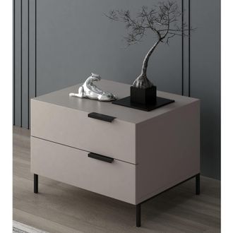 Generic Nachttisch Mit 2 Schubladen, 41,5 X 55 X 41 cm, Grau/Off-White, Beistelltisch for Schlafzimmer Und Wohnzimmer(Light Grey)