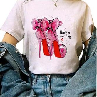 Keephen Femmes Talons Hauts Impression 3D T-Shirt Manches Courtes Pullover Tops Tee Mignon Graphique T-Shirts
