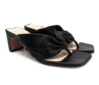 Porte & Paire Black Leather Mules Size 36