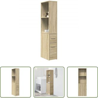 vidaXL Schrank - Badschrank Schmal mit Rollen Sonoma-Eiche Holzwerkstoff