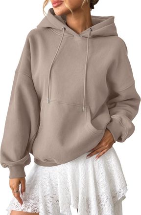 TOMWELL Oversized Hoodie Damen Winter Pullover Casual Kapuzenpullover Langarm Sweatshirt Hoody mit Kapuze A Khaki XXL