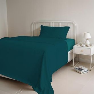 Italian Bed Linen Bettw&auml;sche-Set aus 100% nat&uuml;rlicher Baumwolle, Petrolgr&uuml;n/Gr&uuml;n, Flasche, franz&ouml;sisches Bett