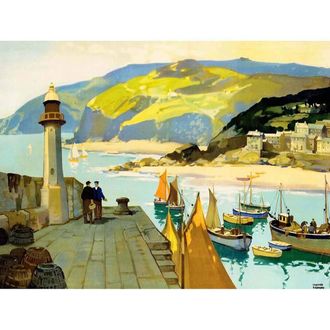 Wee Blue Coo Painting Cornish Village Scene Harbour Boat Lighthouse UK Art Print Poster Wall Decor Kunstdruck Poster Wand-Dekor-12X16 Zoll