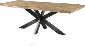 Massivmoebel24 Table à manger 180x90 en bois de manguier beige pied central en anthracite brillant freeform 5