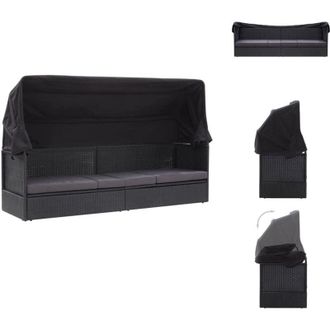 vidaXL Outdoor-Sofabett mit Dach Poly-Rattan Schwarz - Outdoor M&ouml;bel - Gartenbank - Loungebank - Sonnenliege - Rattan Liege