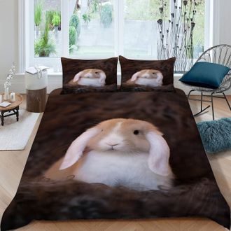Generic Bettw&auml;sche 155x220 Kaninchen Bettw&auml;sche-Sets S&uuml;&szlig;er Hase Bettbezug mit Rei&szlig;verschluss 3D Weiche Mikrofaser Bettbez&uuml;ge mit 2 Kissenbez&uuml;ge 80x80 cm C-263