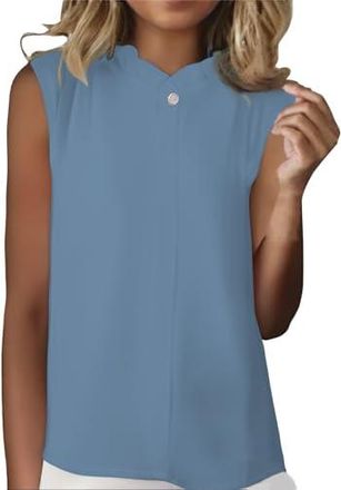 Generic Gilet de costume l&eacute;ger sans manches pour femme - D&eacute;bardeur d&eacute;t&eacute; &eacute;l&eacute;gant pour femme - En coton - D&eacute;bardeur a&eacute;r&eacute; - Col roul&eacute; - Sans manches - Col roul&eacute; 