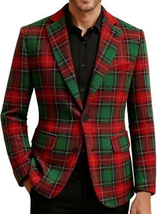 Generic Costume Noel Homme - Blazer de No&euml;l en Velours c&ocirc;tel&eacute; pour Homme Style d&eacute;contract&eacute; Imprim&eacute; Sapin P&egrave;re Vestes Costume &agrave; Revers crant&eacute;