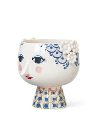 Bjørn Wiinblad Übertopf mit Fuß Ø21 cm Eva verspielte Details für Blumen, blau