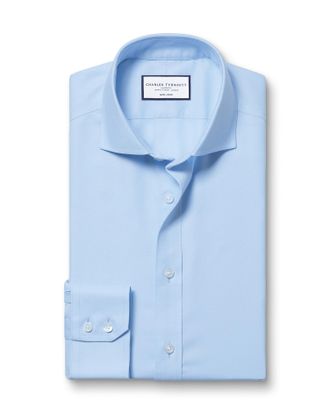 CHARLES TYRWHITT B&uuml;gelfreies Twill-Hemd - Himmelblau Knopfmanschette