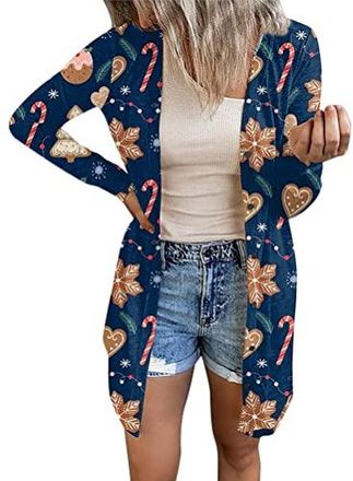 TOMWELL Manteau De Noël Cardigan Femme Long Cardigan Femme Cardigan Femme Hiver Chaud Manteau Cardigan à Manches Longues Outwear avec Poches pour Femmes E Ble