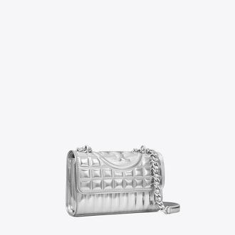 Tory Burch Damen Kleine, wandelbare, gesteppte Fleming Schultertasche in Metallic