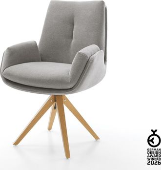 DELIFE Drehstuhl Clea-Flex Strukturstoff Soft Grau Holzgestell kantig Natur 180&deg; drehbar, Esszimmerst&uuml;hle