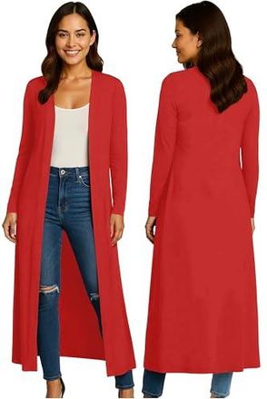 Re Tech UK Gilet Long - pour Femme - col/Manches Longues - Style Boyfriend/l&eacute;ger - Rouge - XL EU 44-46 (Grande Taille)