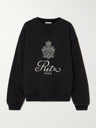 Frame Denim Sweat En Jersey De Coton M&eacute;lang&eacute; &Agrave; Broderies X Ritz Paris - Noir