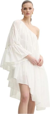 Simona Corsellini Femme, Robes, Blanc, Taille: 32 FR Robe asym&eacute;trique &agrave; volants