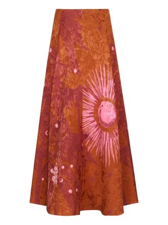 Johanna Ortiz Encanto de Isla Jacquard-Rock mit Print - Braun
