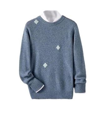 Generic Pull en laine à col rond pour homme - Solide - Décontracté - Pull daffaires ample, bleu jean, XL