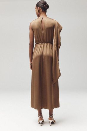 Next Midikleid Strukturiertes Satin-Midikleid mit Schal (1-tlg)