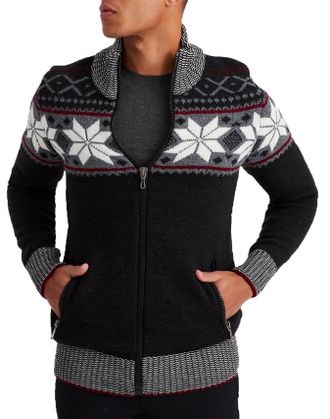 LEIF NELSON Herren Strickjacke mit Reißverschluss - Norwegischer Stil, Männer Winterjacke mit Stehkragen - Warm und Bequem, Ideal für Herbst und Winter Schwarz XX