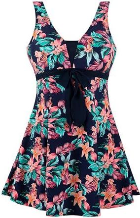 Wantdo Femme Maillot 1 Pièce Maillot de Bain Jupette Amincissante Slim Cache Ventre Maillot avec Jupe Elégant Plage Tankini Floral Push Up Grande Taille Fleu