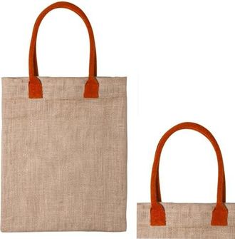 noTrash2003 Lot de 2 sacs en toile de jute de 38 cm x 42 cm avec poign&eacute;es color&eacute;es de longueur moyenne - Sac de shopping - Sac de plage - Charge maximale : 9 kg -
