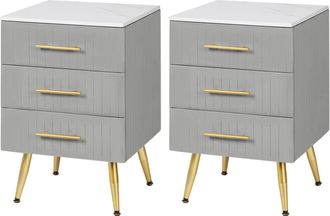 Woltu 2er Set Nachttisch Nachtschrank f&uuml;r Boxspringbett, 3 Schubladen aus Massivholz, Kommode mit Schubladen Sideboard, einfache Montage, H&ouml;he Tragf&auml;higkeit