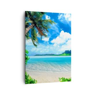 Arttor Bilder auf Leinwand Strand Urlaub Insel Palme Leinwandbild mit Rahmen 50x70cm Wandbilder Dekoration Wohnzimmer Schlafzimmer K&uuml;che Deko Gro&szlig; Wanddeko B