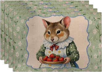 Generic Niedliche Tier-Tischsets, fantasievolles Blumen-Design f&uuml;r Esstisch, Fr&uuml;hling, saisonal, rutschfest, waschbar, f&uuml;r drinnen und drau&szlig;en, K&uuml;che, Party, 