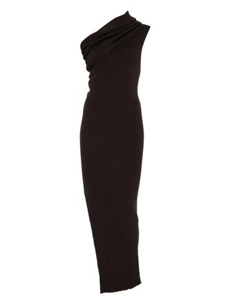Rick Owens robe côtelée à une épaule - Marron