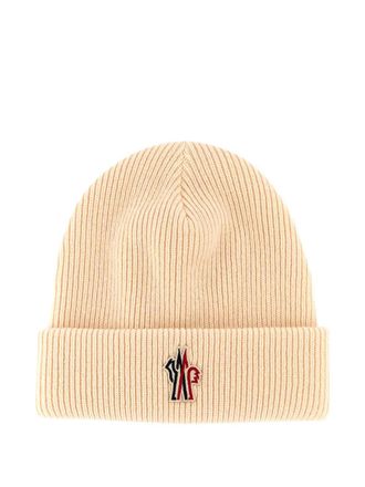 Moncler logo-patch beanie hat - Tons neutres