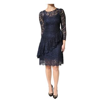 Dolce & Gabbana A-Linienf&ouml;rmiges- knielanges Kleid mit R&uuml;schen und Spitze - - Dresses - Damen - Blau - S