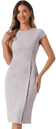 Allegra K Robe Crayon en Tweed Femme Col Rond Manches Cape Robe Moulante Vintage &Eacute;l&eacute;gante Robe Midi &agrave; Carreaux Abricot Violet XL