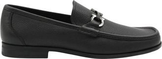 Ferragamo Loafer - Textured Leather Loafers With Silver-Toned Bit Det - Gr. 6_5 - in Schwarz - f&uuml;r Damen