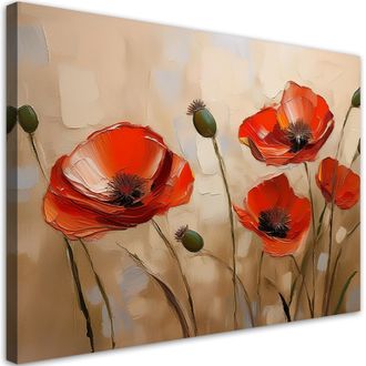Feeby Leinwand Bilder - Gemalte Mohnblumen - Vlies 120x80 cm - Deko Wohnzimmer - Wandbilder Schlafzimmer - Deko Aesthetic - Wand Deko - Leinwand Groß - Deko
