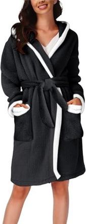 Generic Robe de chambre moelleuse avec capuche pour femme - Robe de chambre courte et moelleuse pour femme - Robe de chambre personnalisée en tissu éponge cha