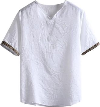 Generico T-shirt pour homme - Coupe ajust&eacute;e - Col en V - Muscle - Fitness - T-shirt de gym basique - Coupe droite - Respirant - Basique - V&ecirc;tement d&eacute;t&eacute;, R blan