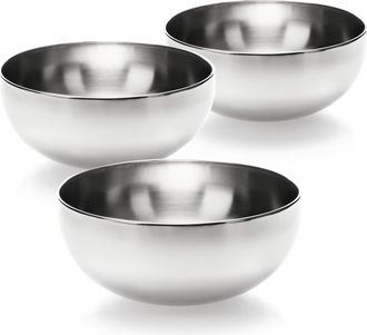 Com-Four 3-teiliges R&uuml;hrsch&uuml;ssel Set aus Edelstahl - &Oslash; 20 cm Edelstahlsch&uuml;ssel - multifunktionale K&uuml;chensch&uuml;ssel f&uuml;r Snacks - silberfarbene Metallsch&uuml;ssel - De