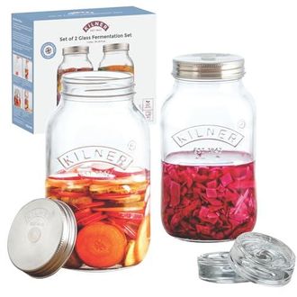 Kilner Fermentier Set | 2x 1 Liter Glas mit G&auml;rungsdeckel | einfaches Haltbarmachen von Gem&uuml;se | Fermentieren Starter Set | Konservieren von Gem&uuml;se, wie Saue