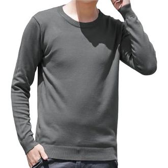 Generic Pull tricoté en cachemire mélangé à manches longues pour homme - Chaud - Solide - Col rond - Pull thermique décontracté, gris, XL