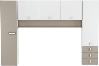 PEGANE Pegane - Meuble de rangement pour lit enfant - 304 x 203 x 53,5 cm - 3 portes et 3 tiroirs - Panneaux de particules blanc mat/argile