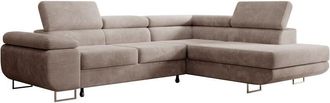 Selsey Stevil - Ecksofa L-Sofa mit Schlaffunktion, Bettkasten, Ottomane rechts, Cordbezug Dunkelbeige - Selsey