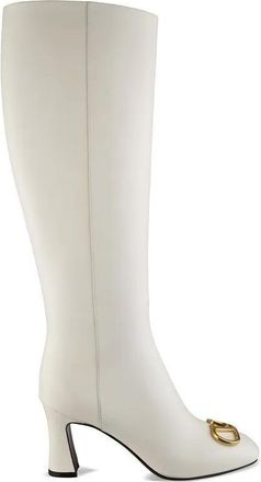 Valentino Garavani Stiefel - Garavani White Leather High Boots - Gr. 37 (EU) - in Grau - f&uuml;r Damen