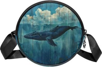 Generic Sac &agrave; bandouli&egrave;re rond rond pour femme, petit sac &agrave; bandouli&egrave;re avec fermeture &eacute;clair et bretelles r&eacute;glables, style d&eacute;contract&eacute;, motif baleine